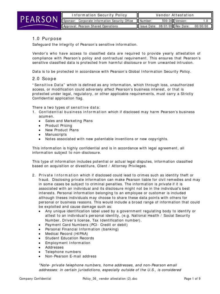 Vendor Attestation Policy PDF | PDF | Information Sensitivity ...