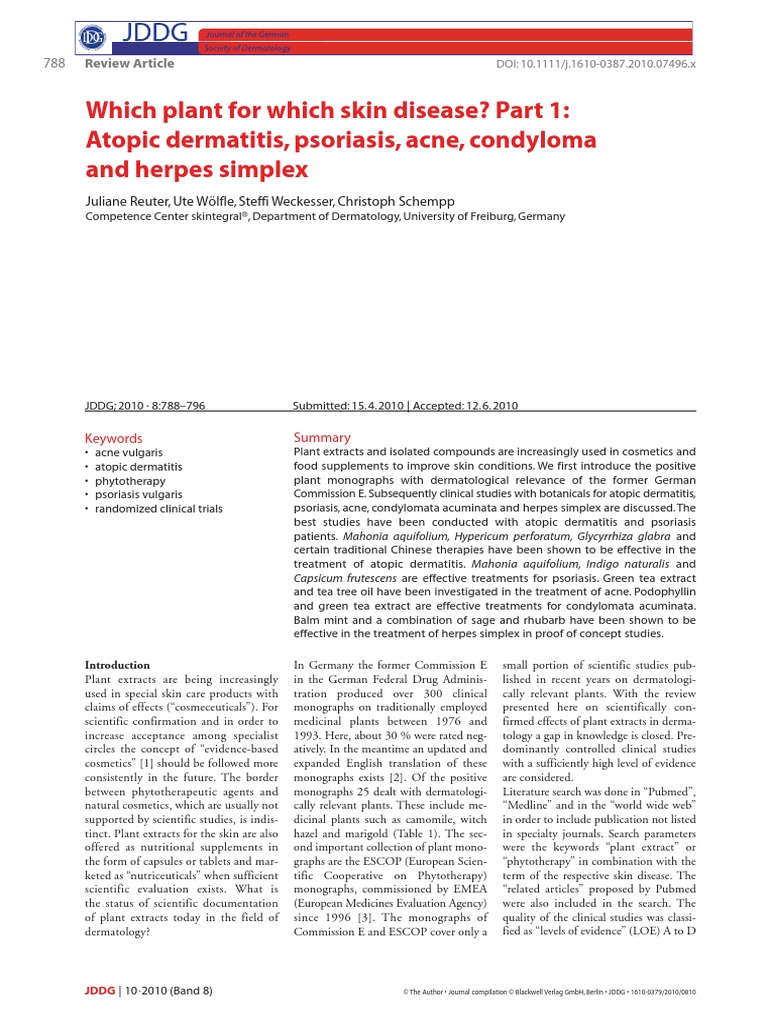 Which Plant For Which Skin Disease | PDF | Placebo Controlled Study ...