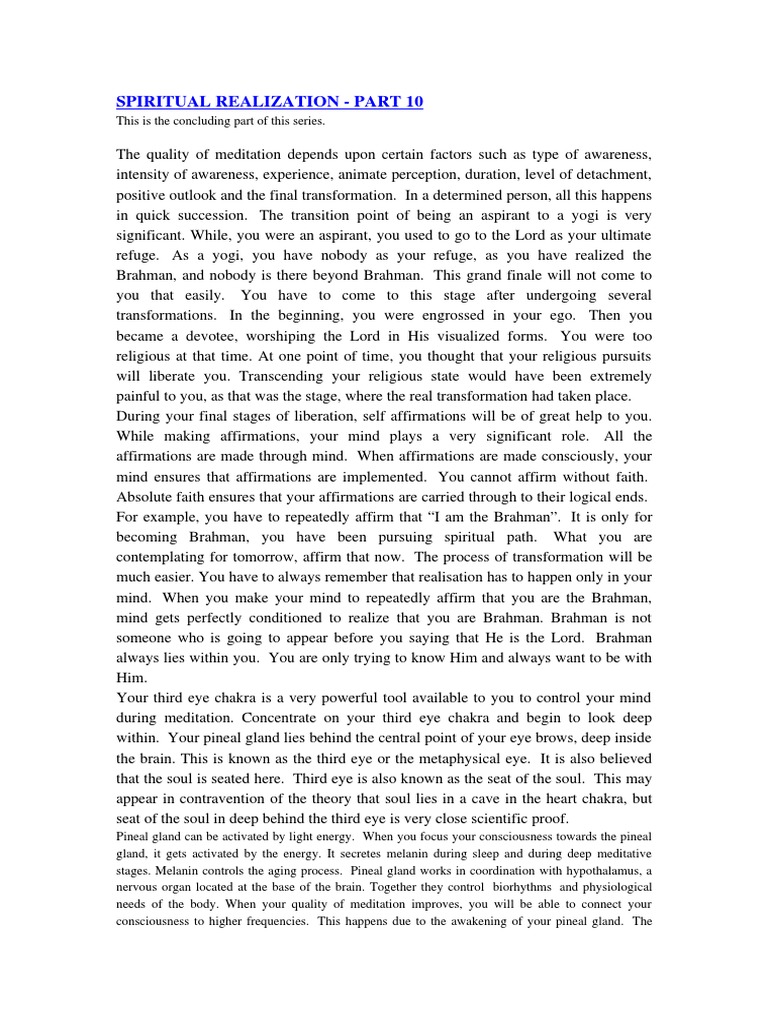 Spiritual Realization | PDF | Meditation | Breathing