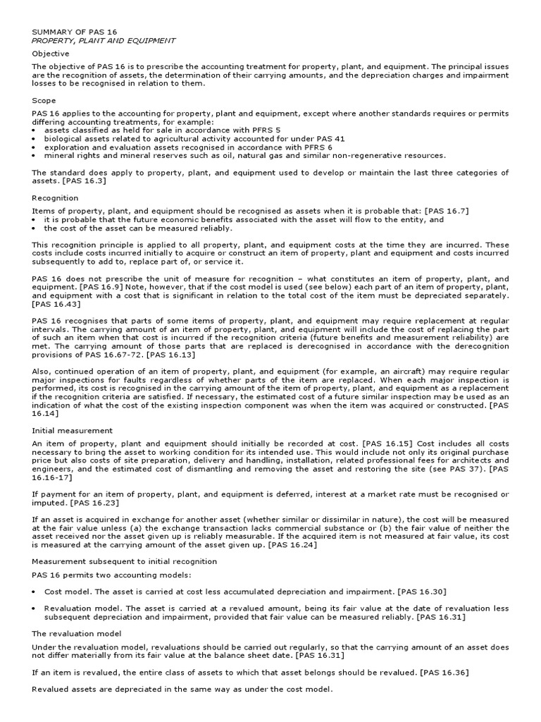 SUMMARY OF PAS 16 N | Depreciation | Fixed Asset