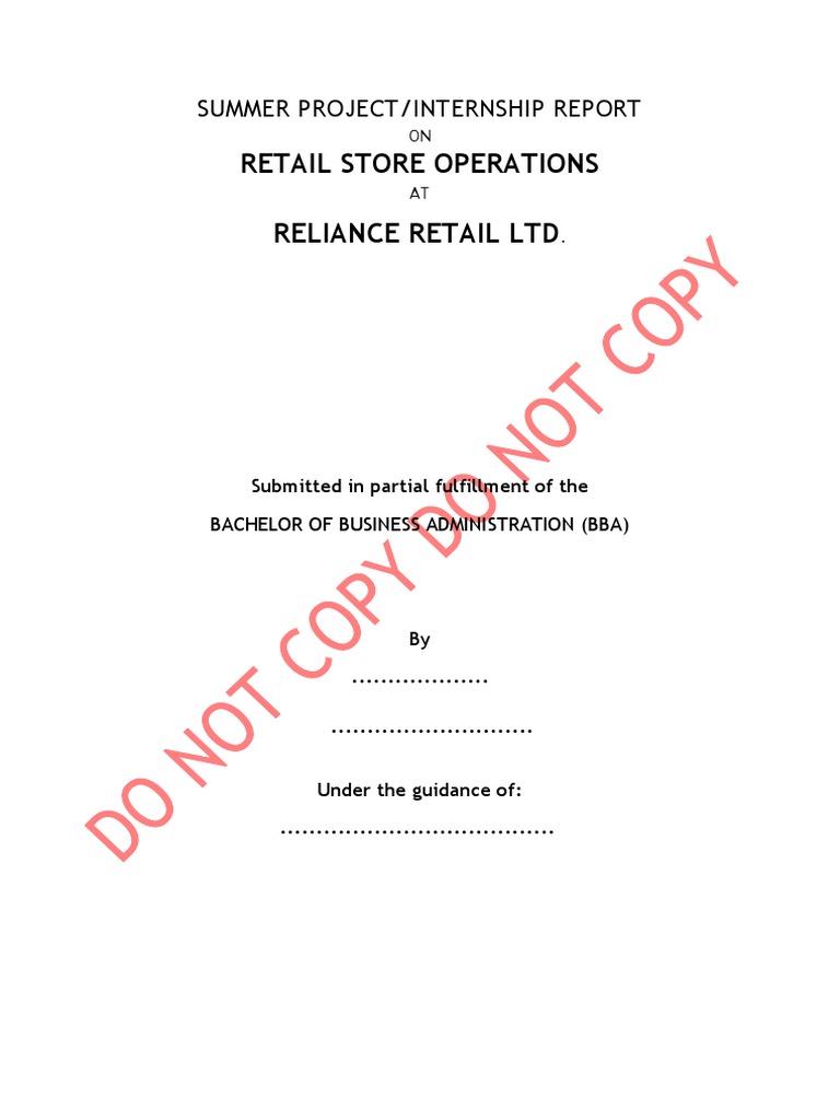 Retail Store Operations Reliance Retail LTD: Summer Project/Internship ...