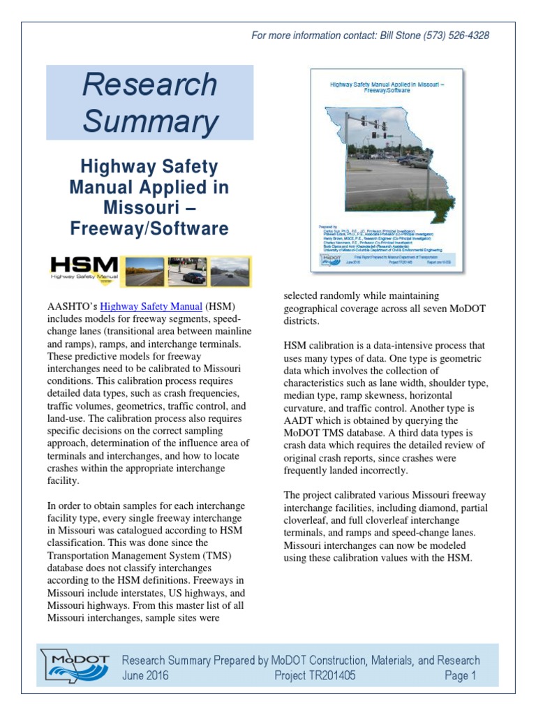 Research: Highway Safety Manual Applied in Missouri - Freeway/Software ...