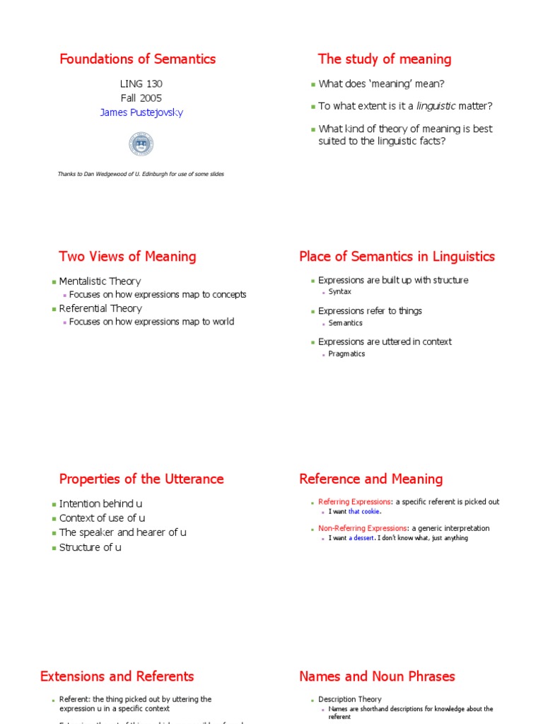 Foundations of Semantics The Study of Meaning | PDF | Semantics | Proposition