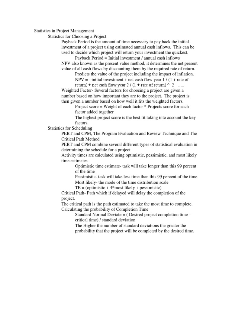 Statistics in Project Management | PDF | Net Present Value ...
