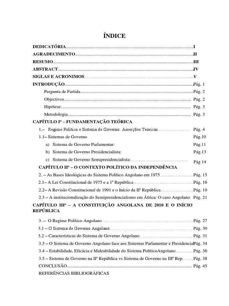 Sistema de Governo em Angola: História e Estrutura | PDF | República ...