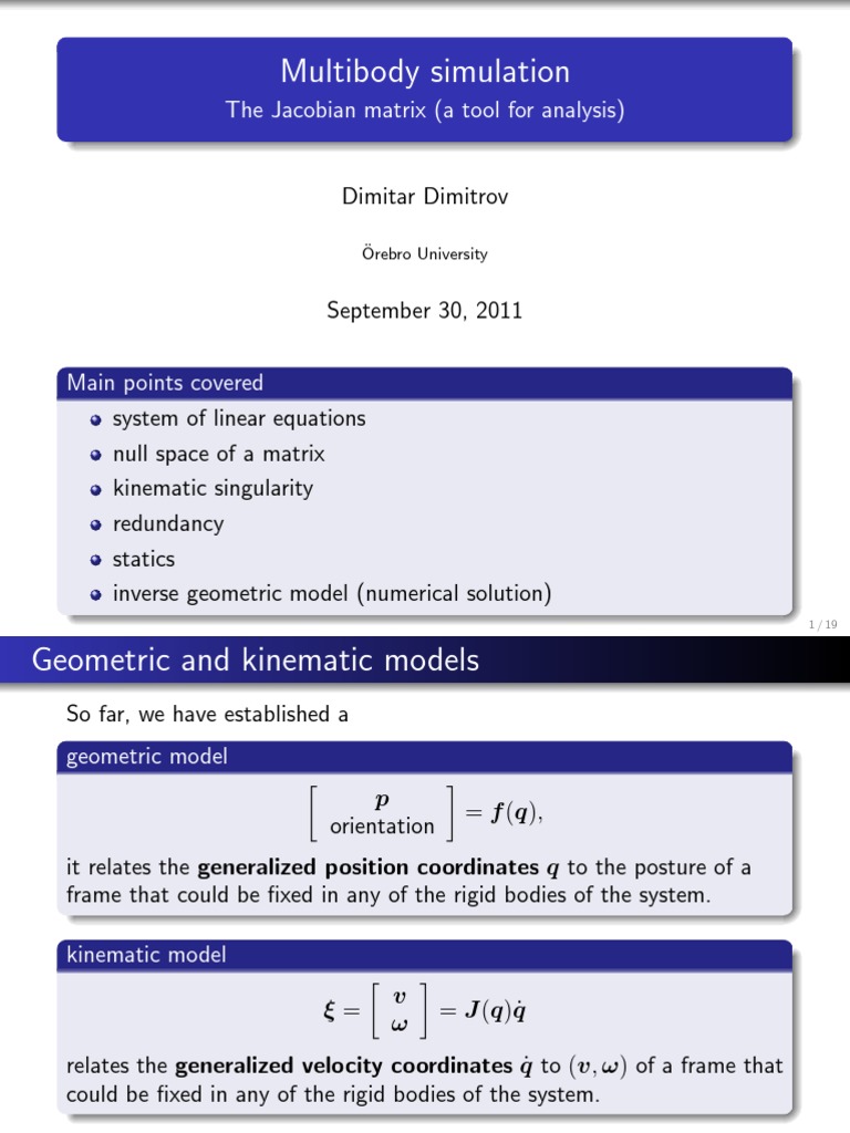 Multibody Simulation: The Jacobian Matrix (A Tool For Analysis ...