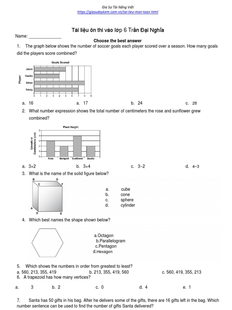 Grade 6 Math Exam Prep | PDF | Polytopes | Euclid