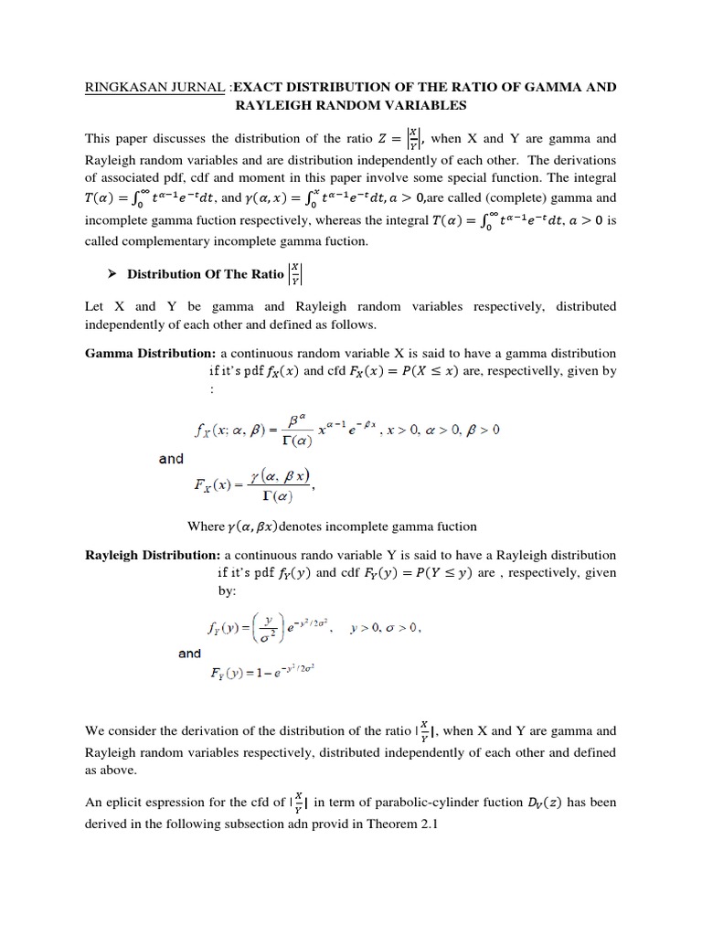 The Exact Distribution of the Ratio of Gamma and Rayleigh Random Variables Involving Special ...