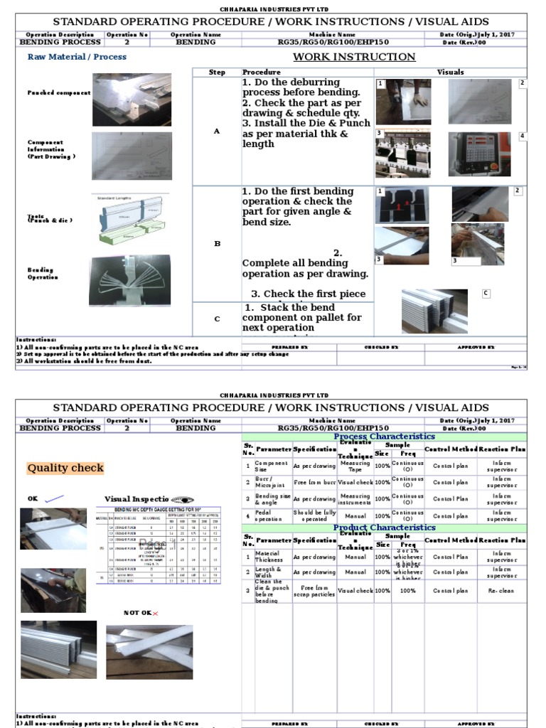 Standard Operating Procedure / Work Instructions / Visual Aids | PDF ...