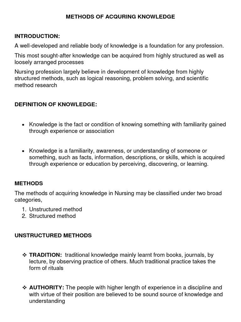 Methods of Aquring Knowledge | PDF | Scientific Method | Experiment