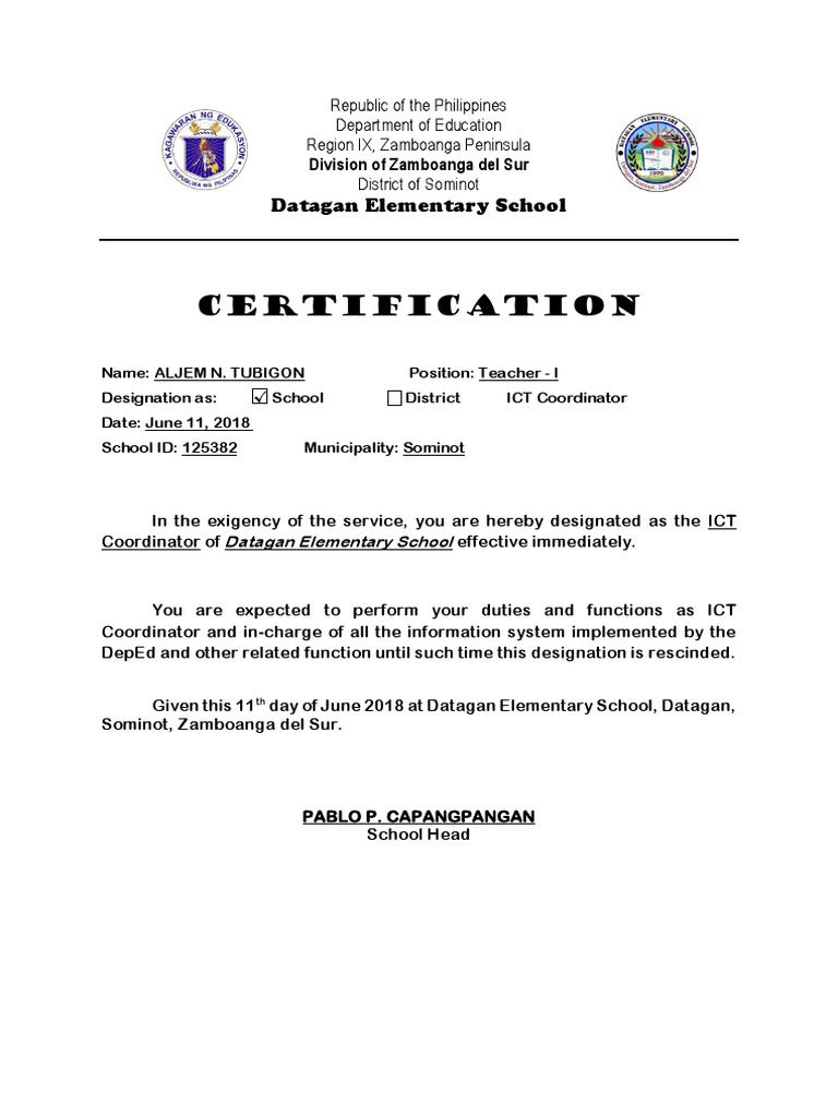 Certificate of Coordinatorship-1 | PDF