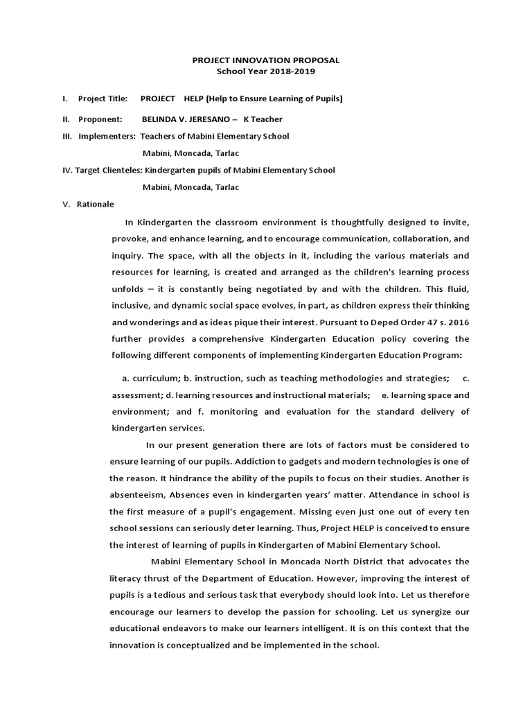 Project Innovation Proposal | PDF | Educational Technology | Teaching