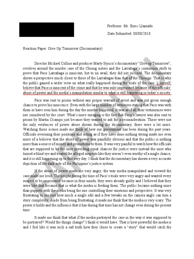 EAPP Reaction Paper | PDF | Justice | Crime & Violence