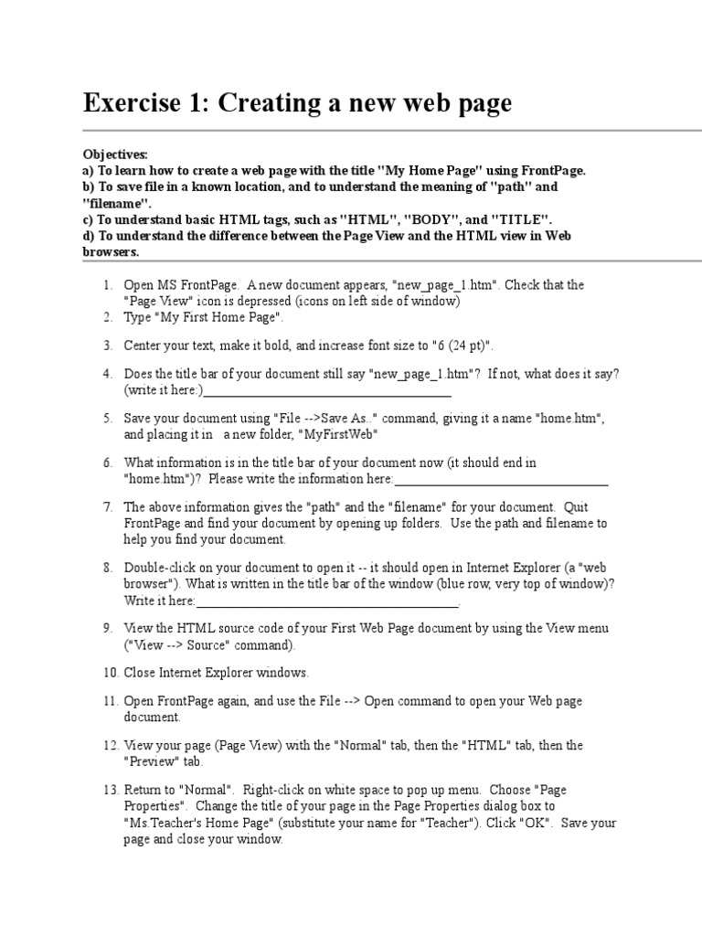 Exercise 1-My First Page | PDF | Tab (Gui) | Html