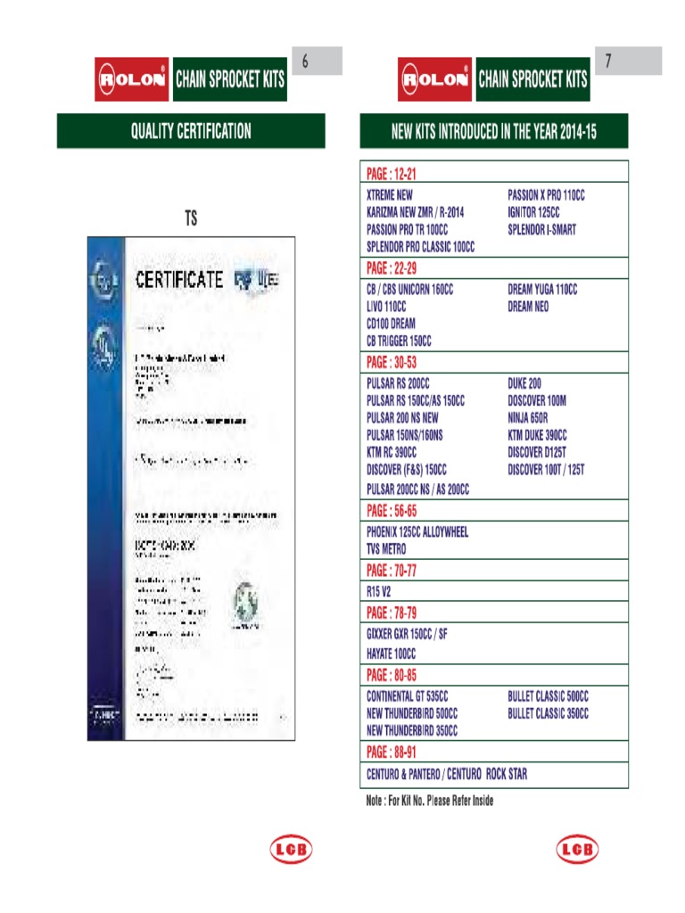 Rolon Chain Kit Catalogue PDF | PDF