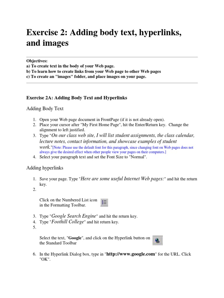 Exercise 2A-Adding Text Hyperlinks Images | PDF | Hyperlink | Web Page