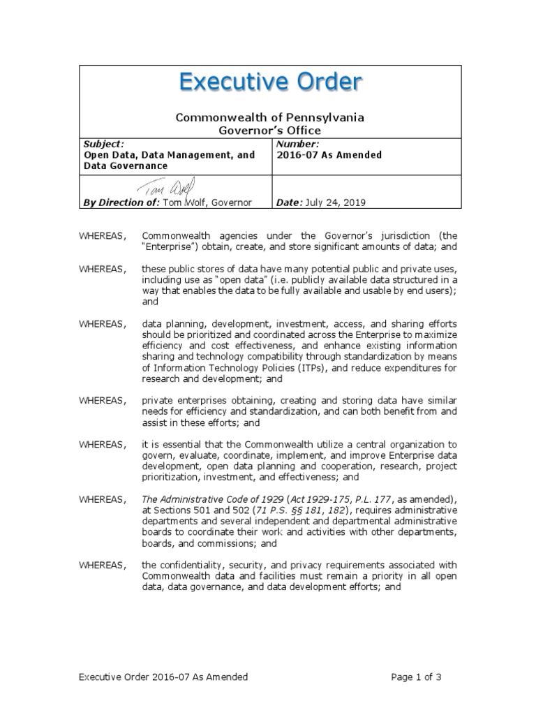 Open Data Executive Order 072419 | PDF | Privacy | Information Security