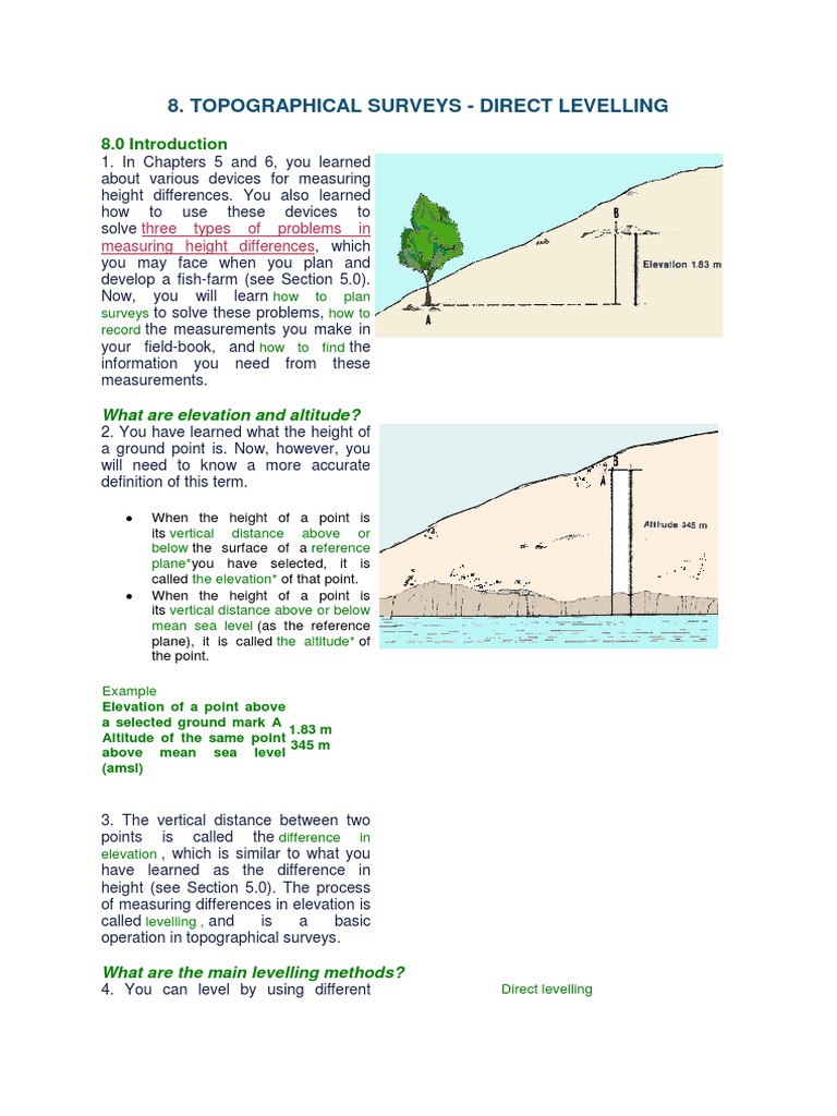 Direct Levelling in Topographical Surveys | PDF | Surveying | Sea Level