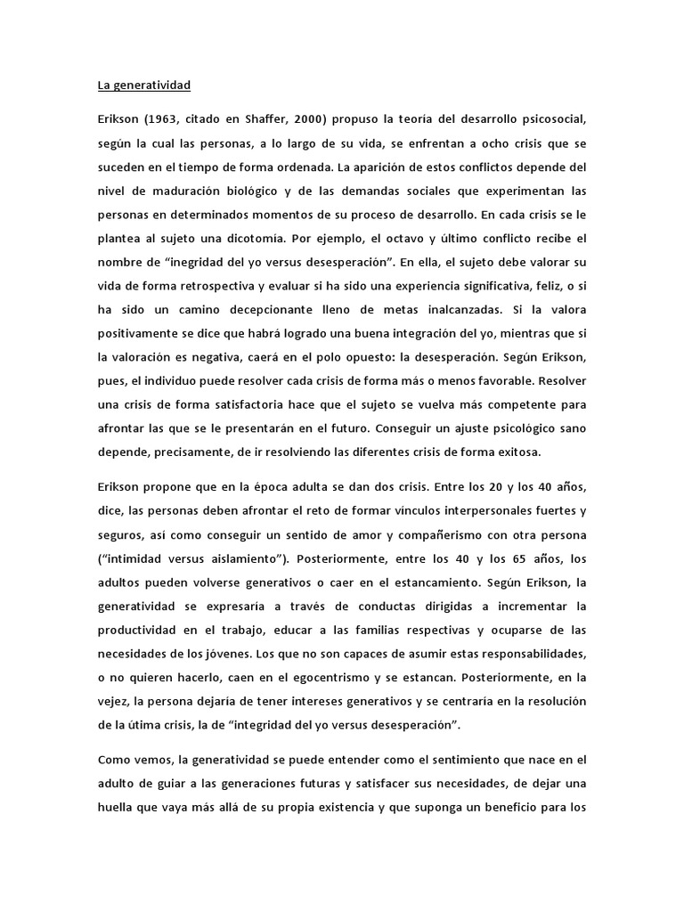 La Generatividad | PDF | Adultos | Vejez