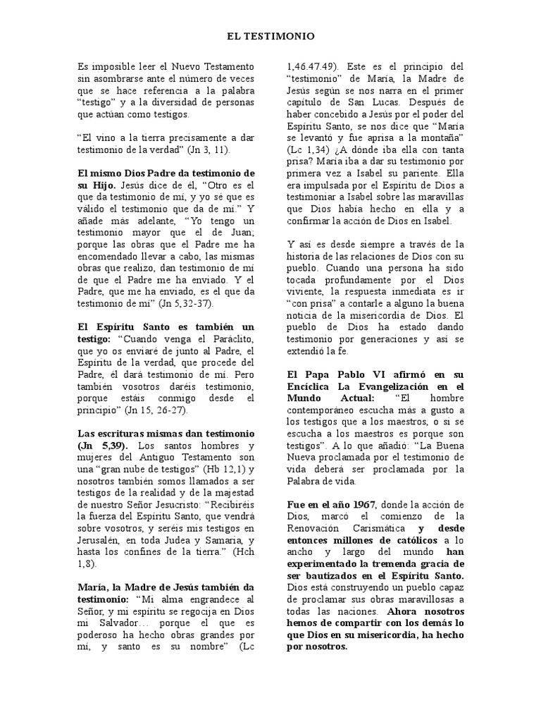 El Testimonio | PDF | María, madre de Jesús | Testimonio