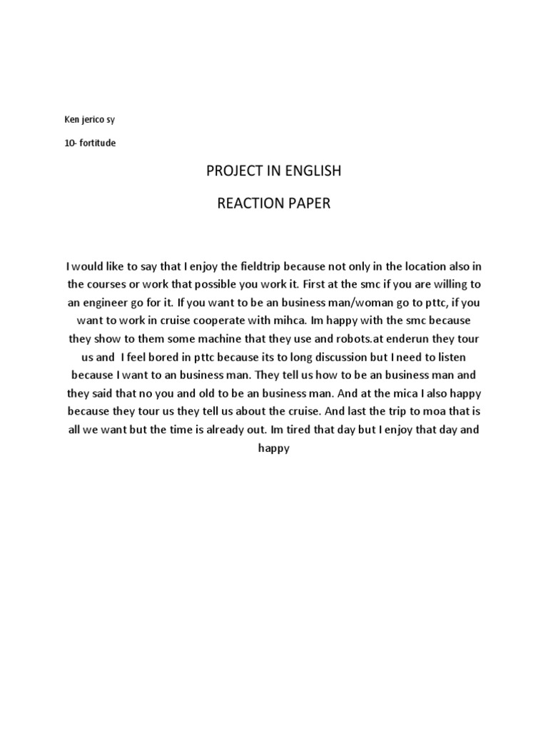 Project in English Reaction Paper: Ken Jerico Sy 10-Fortitude | PDF