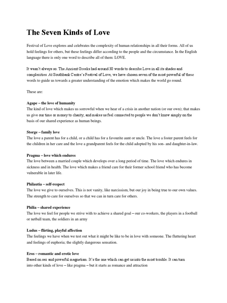 Seven Kinds of Love Explained | PDF