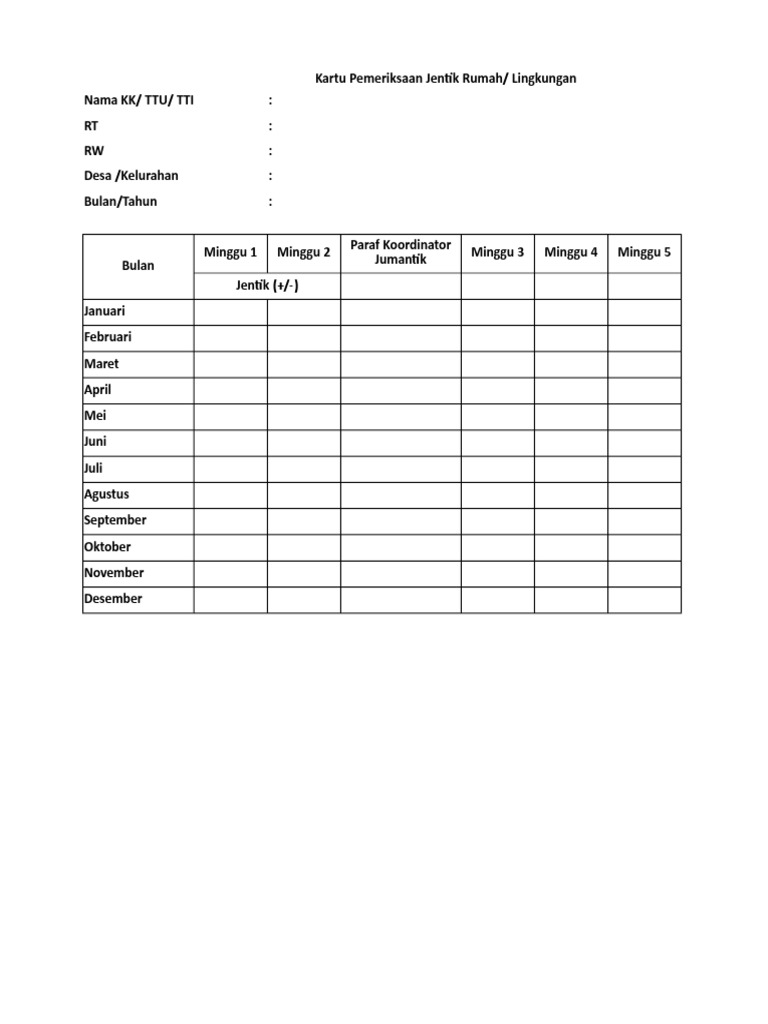Formulir Pemantauan Jentik Rumah | PDF