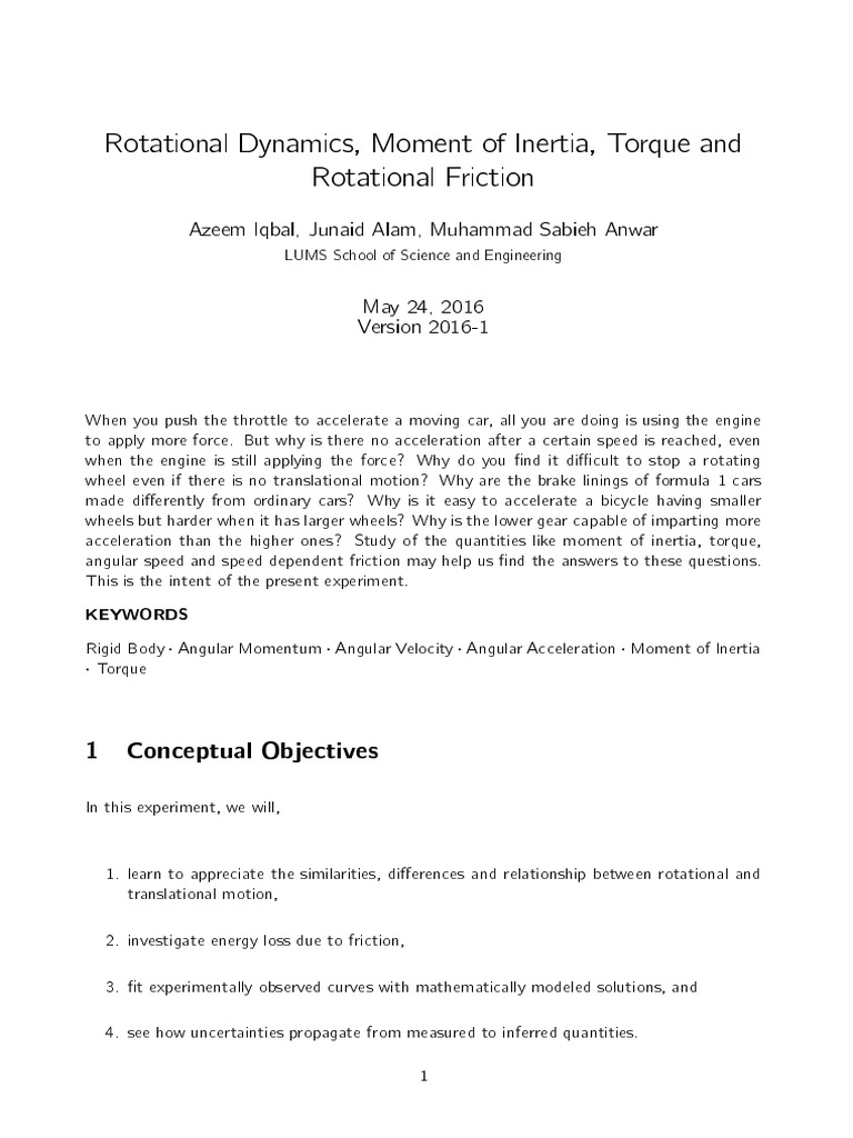 Rotational Dynamics, Moment of Inertia, Torque and Rotational Friction ...