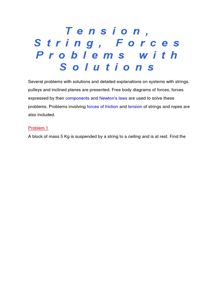 Forces and Tensions Problems with Detailed Solutions | PDF | Tension ...