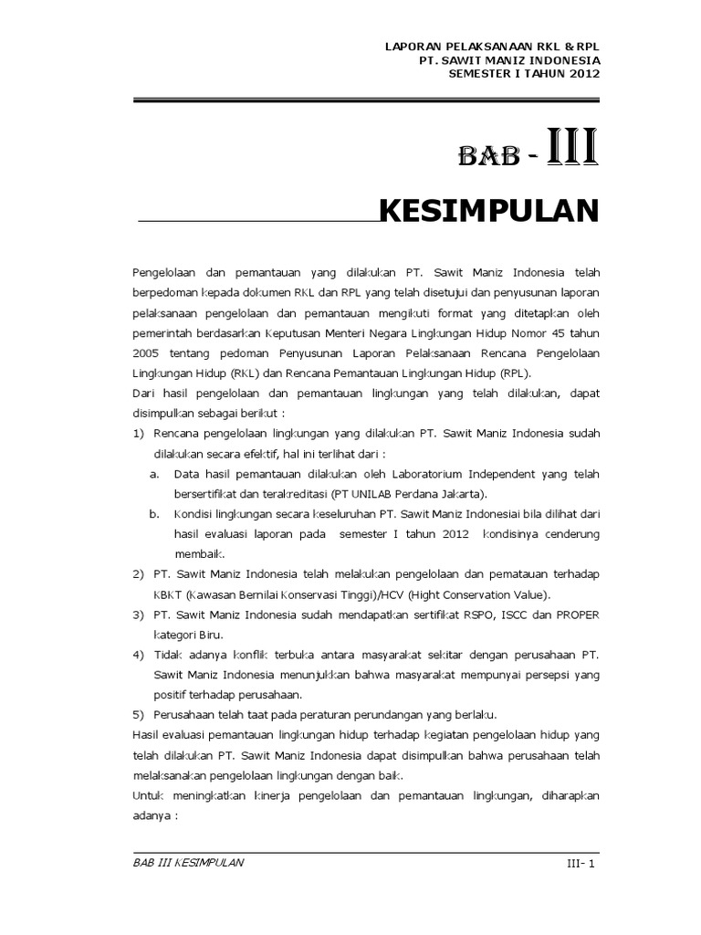 F-Contoh Pelaporan RKL RPL Bab 3 | PDF | Pengelolaan Keuangan & Uang