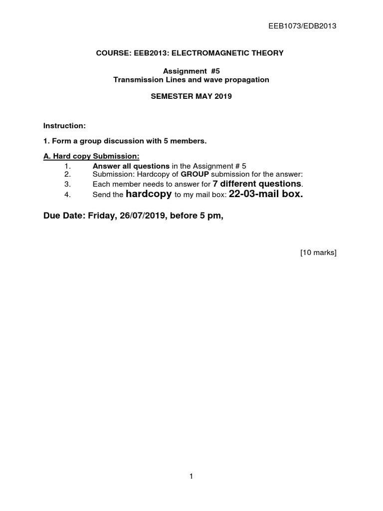EMT Assignment 5 | PDF | Transmission Line | Electrical Impedance