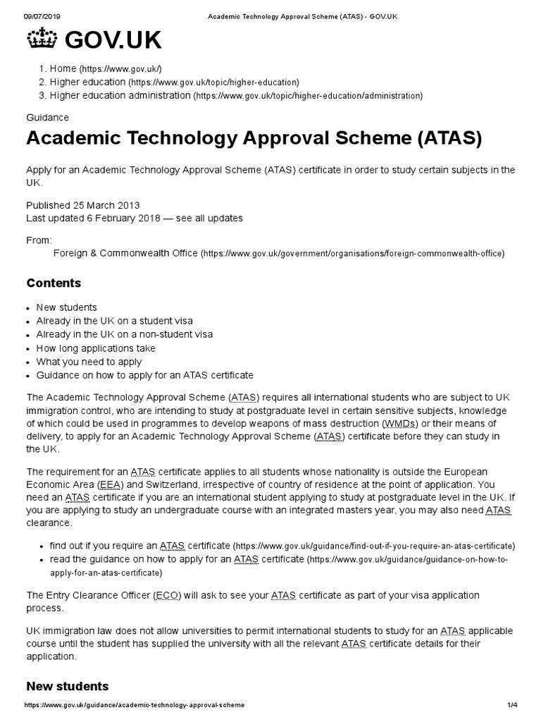 Academic Technology Approval Scheme (ATAS) - GOV - Uk | PDF | Travel ...