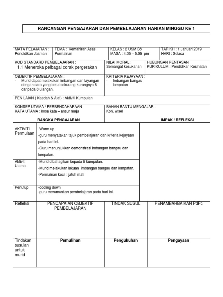 RPH PJ Tahun 2 | PDF