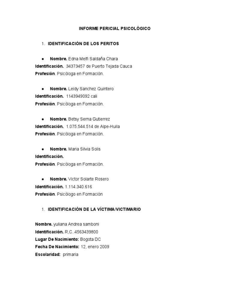 Informe Pericial Psicologico p1 | PDF | Violencia | Thriller y crimen