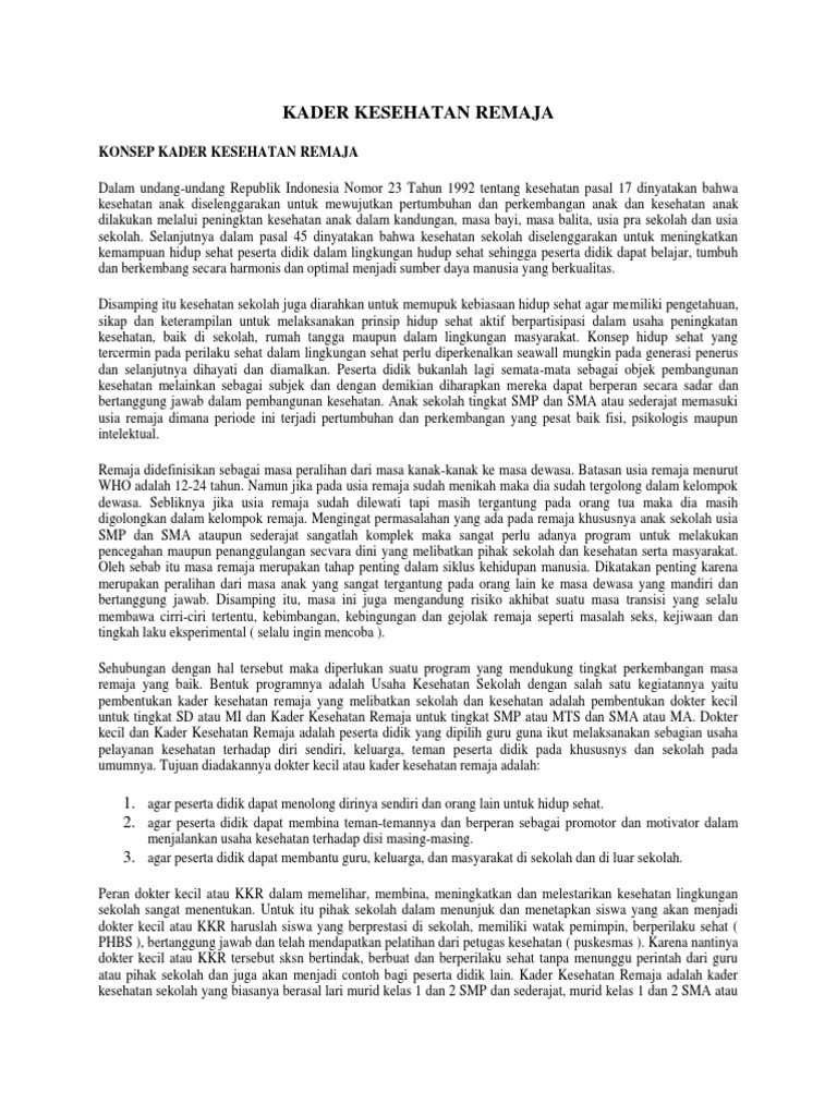Kader Kesehatan Remaja KRR | PDF | Pengembangan Diri | Kesehatan Holistik