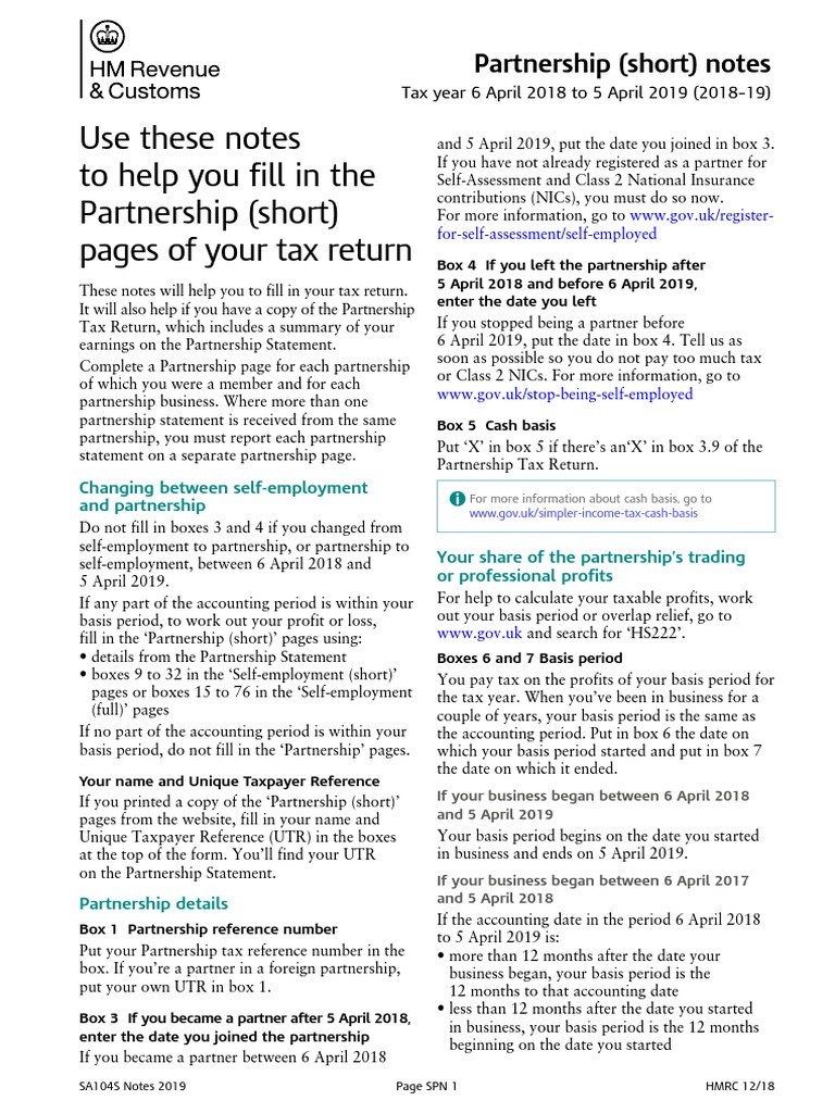 Use These Notes To Help You Fill in The Partnership (Short) Pages of ...