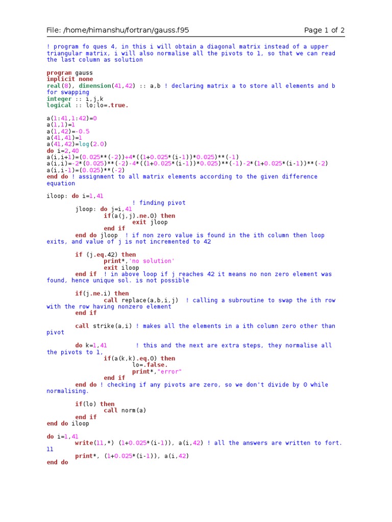 Python Code For Gauss Method | PDF | Matrix (Mathematics) | Algorithms