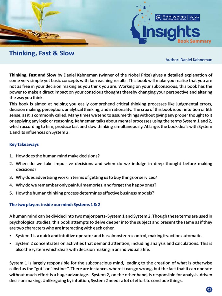 Thinking Fast and Slow Book Summary | PDF | Thought | Intuition