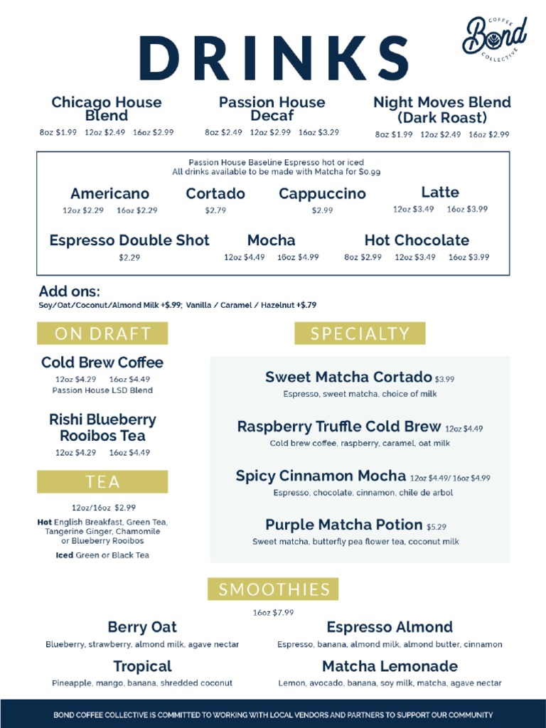 Bond Coffee Collective Menu | PDF