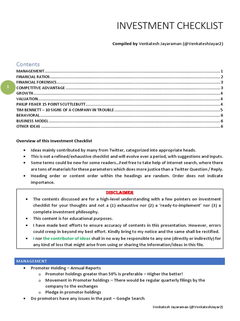 Investment Checklist May2019 | Download Free PDF | Dividend | Debt