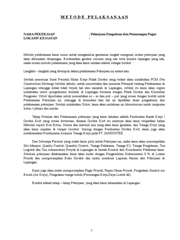Metode Pelaksanaan Pagar BRC PDF | PDF