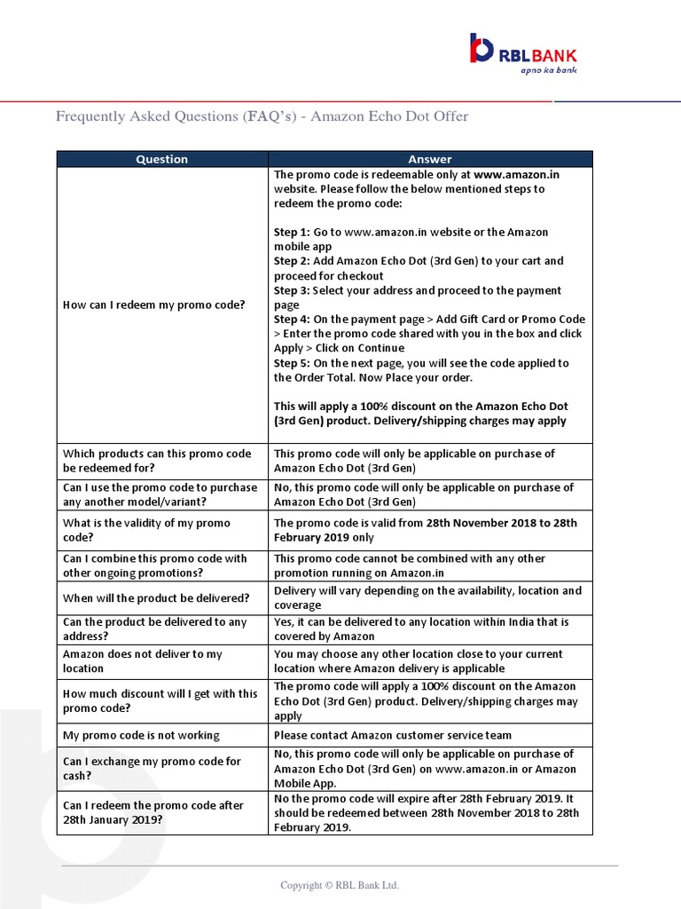 Frequently Asked Questions (FAQ's) - Amazon Echo Dot Offer: Answer | Download Free PDF | Amazon ...