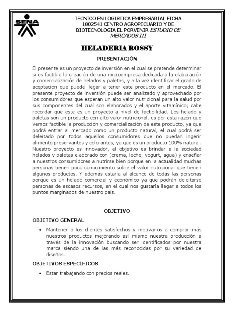 Proyecto Heladeria Rossy | PDF | Producto (Negocio) | Marketing