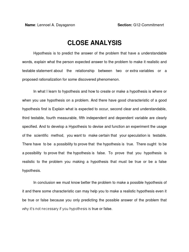 Close Analysis: Name: Lennoel A. Dayaganon Section: G12-Commitmenrt | PDF