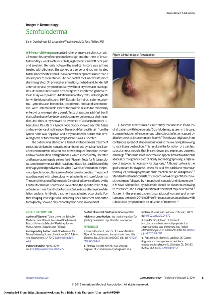 Scrofuloderma: Images in Dermatology | PDF | Tuberculosis | Mycobacterium