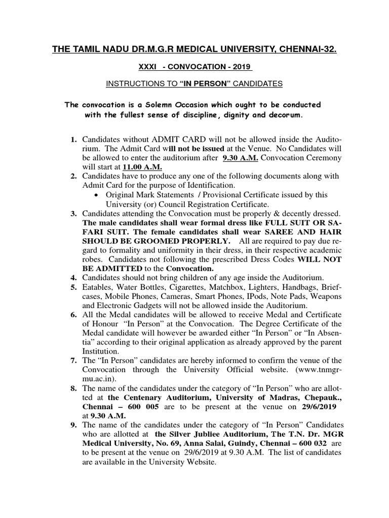 TN Dr. MGR Medical University 31st Convocation Instructions | PDF | Business