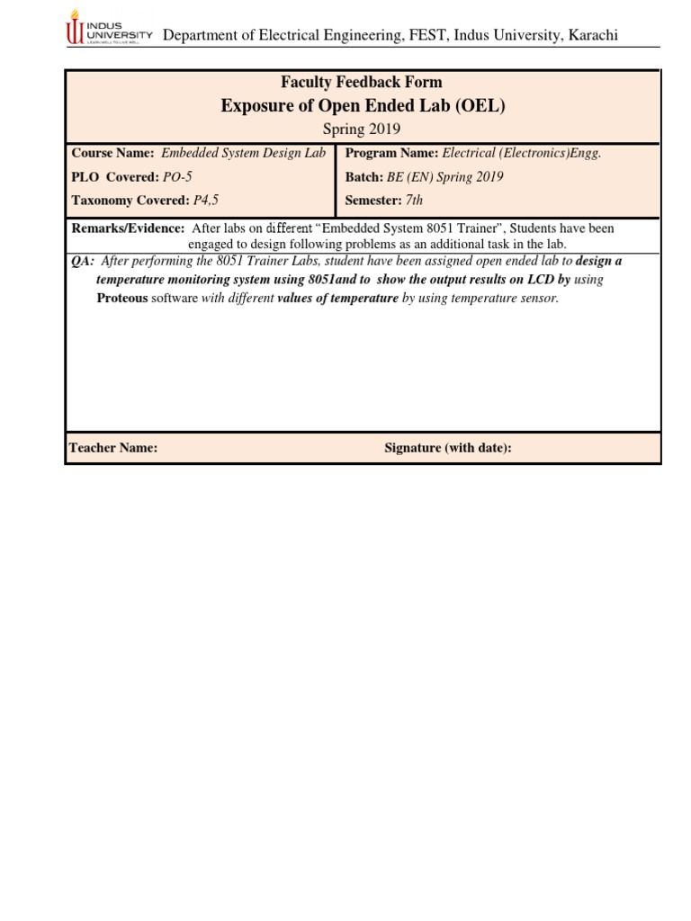 Embedded System Lab Feedback 2019 | PDF