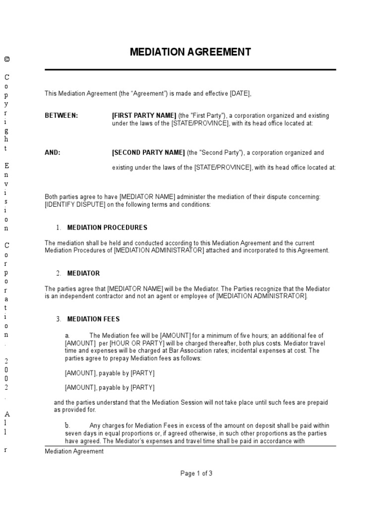 Mediation Agreement | PDF | Mediation | Copyright