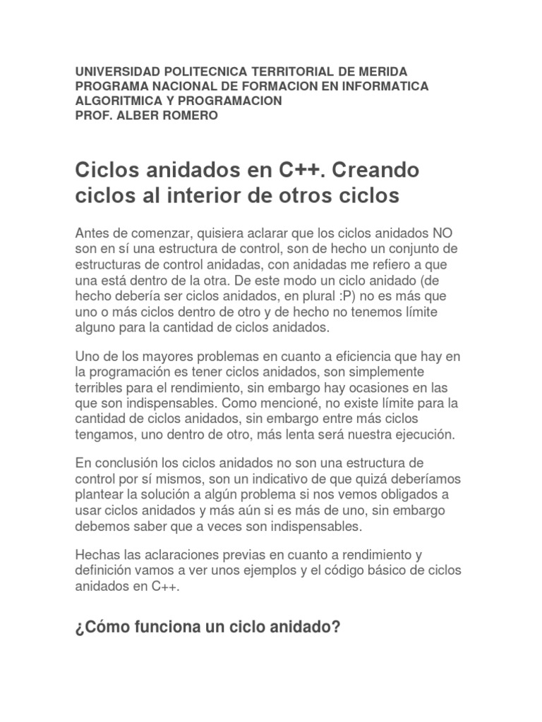 Ciclos Anidados | PDF | C ++ | Programación de computadoras