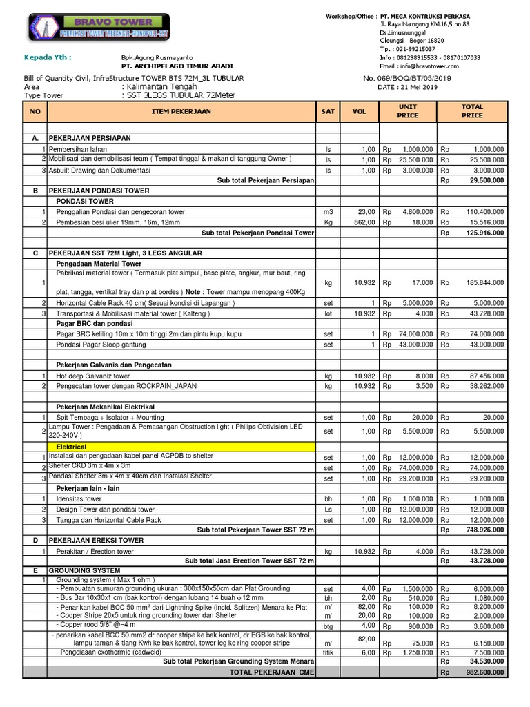 Boq Tower SST 3leg Tubular 72m - Pt. Archipelago Tm-069 | PDF